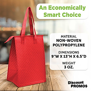 Zipper Insulated Lunch Tote Bags Set of 10, Bulk Pack - Perfect for Work, Travel, Outdoor Events - Red