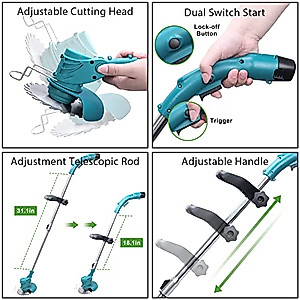 Cordless String Trimmer, Cordless Edger Weed Whacker Grass Eater Lawn Cutter Lawn Mower, 2 Lithium-ion Battery Powered 24V 4000mah
