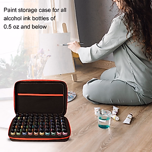 ZORETCO Alcohol Ink Storage Case，60 Bottles Miniature Paint Organizer with Foam Bases and Inner Storage Pocket (Ink not Included)