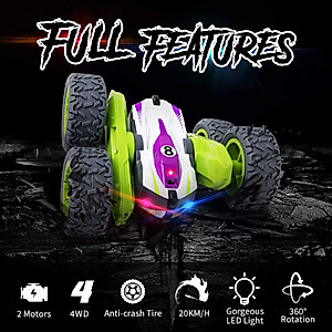 MAKINO Remote Control Car, RC Cars Stunt Car Toy Double Sided 360° Rotation with Headlights 2.4Ghz 4WD Electric Toy Car Gift for Kids Boys Girls (All Batteries Included)