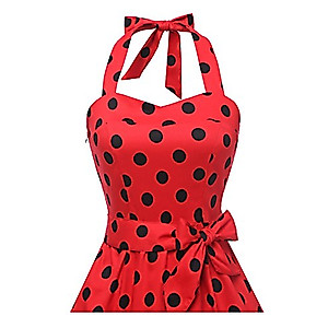 Topdress Women's Vintage Polka Audrey Dress 1950s Halter Retro Cocktail Dress Red/Black Dot M