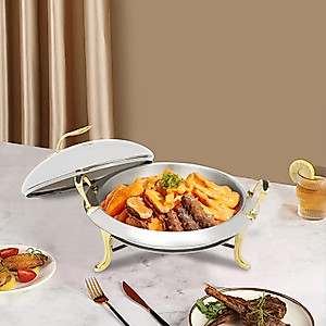 Gagalayong Stainless Steel Chafing Dish, Luxury gold-plated Round Food Warming Tray Non-stick Coating with Food & Water Pan, Lid, Frame, Fuel Holder for Parties, Dinners and Catering