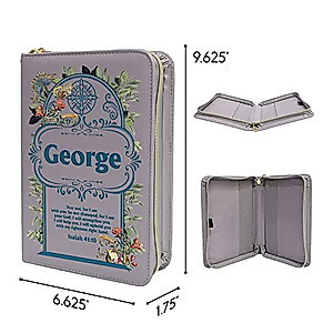 9.6x6.6 Inch Personalized Bible Cover, Custom Bible Cover – Personalized Leatherette Bible Cover and Carrying Case with Handle, Womens Bible Case (Gray (Design 1))