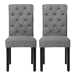 NOBPEINT Fabric Dining Chairs with Wood Legs Set of 2, Grey
