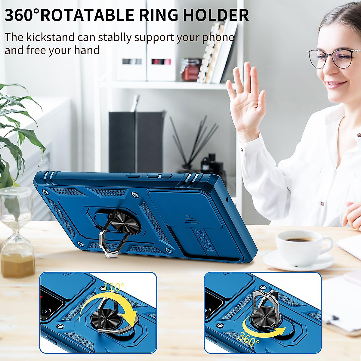 IYTRRYH for Samsung Galaxy Note 20 Ultra Case with Glass Screen Protector,with Magnetic Kickstand Ring&Camera Cover Military Grade Drop Shockproof Heavy Duty Protection Galaxy Note 20 Ultra Case Blue