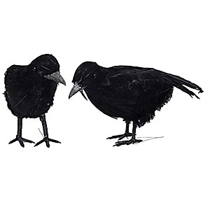 Warmtree 8 Pcs Black Feathered Crows Ravens Statue Black Birds Figurine Handmade Artificial Birds Halloween Crows for Halloween Party Home Garden Decoration Outdoor Indoor Party Supplies Props
