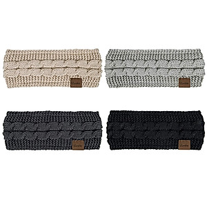 Loritta 4 Pack Womens Winter Headbands Fuzzy Fleece Lined Ear Warmer Cable Knit Thick Warm Crochet Headband Gifts,Multi A