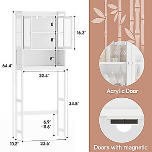 STDDRE Over The Toilet Storage Rack with Toilet Paper Holder Double Acrylic Door 3 Tier Freestanding Toilet Storage Rack Bathroom Storage Cabinet