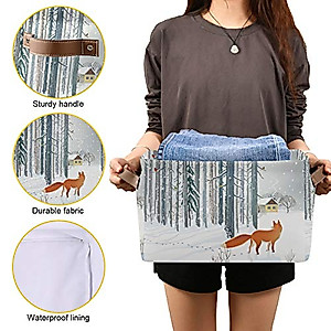 Storage Basket Cube Winter Forest Wildlife Animal Fox Large Collapsible Toys Storage Box Bin Laundry Organizer for Closet Shelf Nursery Kids Bedroom,15x11x9.5 in,1 Pack