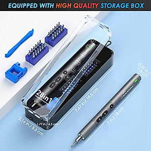 WOTOW Electric Screwdriver, (Newest) 28 in 1 Mini Power Precision Cordless Screwdriver Set with 24 Bits 3 LED Lights Rechargeable Repair Tool Kit with Magnetizer for PC Glasses Laptop Phone Watch Toys