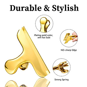 8 Pack Gold Bag Clips, Stainless Steel Chip Clips 3 Inches Heavy Duty Cute Metal Clips for Kitchen Food Snack Bags Air Tight(Gold)