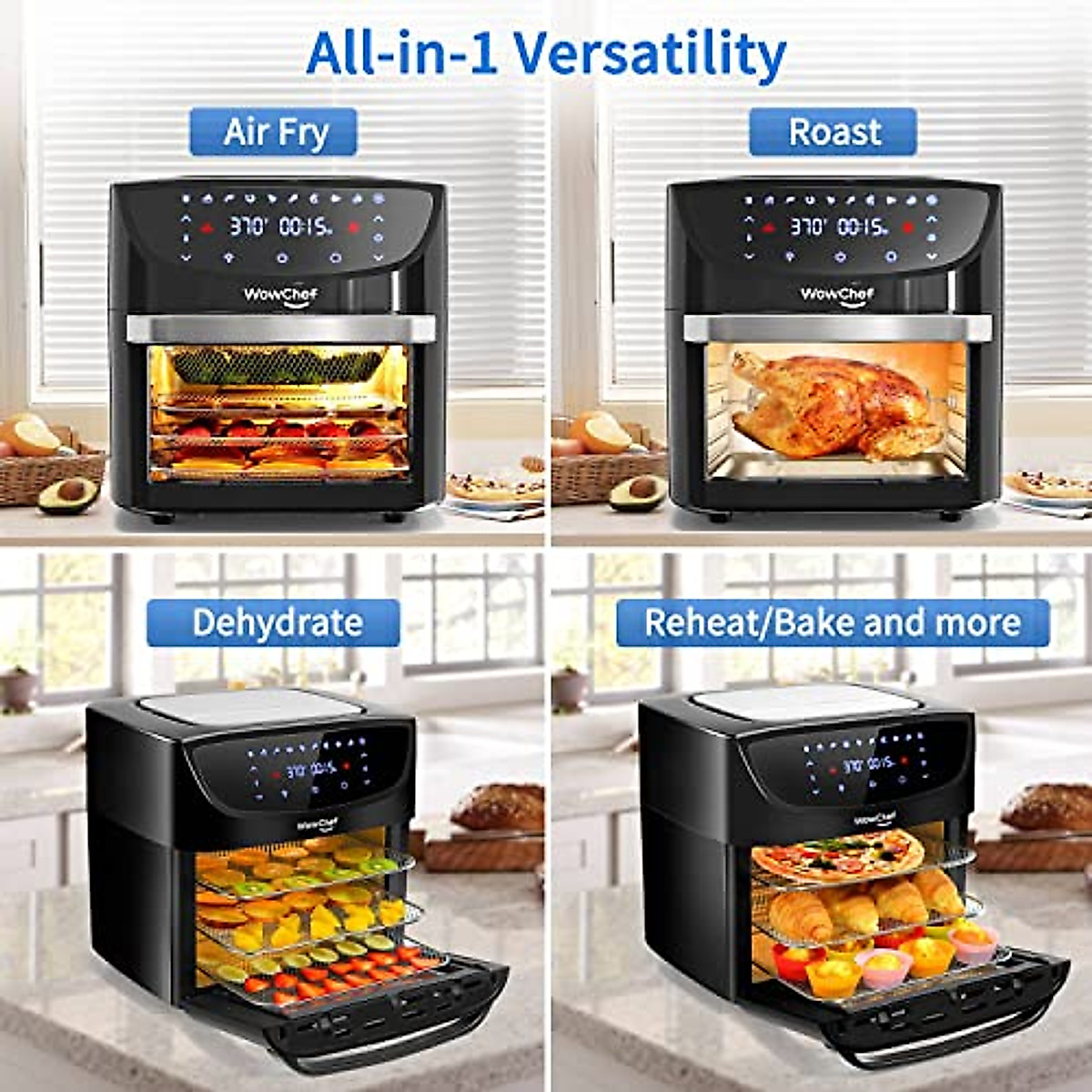 WowChef Air Fryer Oven Large 20 Quart, 10-in-1 Digital Rotisserie Dehydrator Fryers Combo with Racks, XL Capacity Countertop Airfryer Toaster for Family, 9 Accessories with Cookbook, ETL Certified