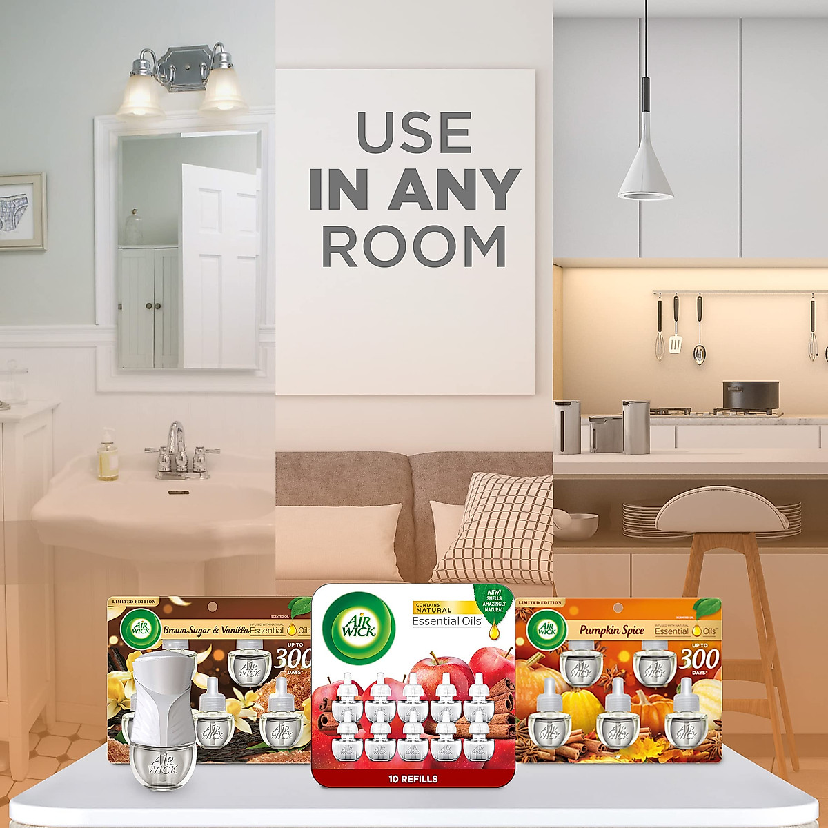 Air Wick Plug in Scented Oil Refill, 5 ct, Brown Sugar and Vanilla, Air Freshener, Essential Oils, Fall Scent, Fall decor