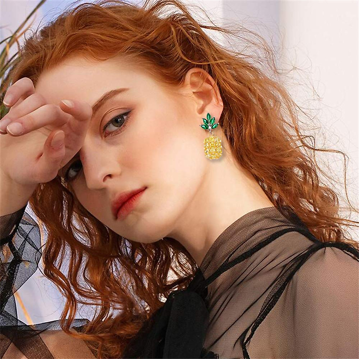 Light Weight Pineapple Watermelon Crystal Stud Earrings for Women Girls Cute Hawaiian Vacation Beach Party Dangle Drop Fruit Earring (Pineapple 2)