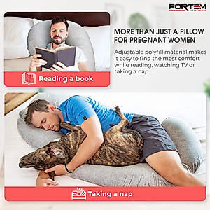 FORTEM Pregnancy Pillow for Maternity, C Shaped Full Body Pillow w/ Knee & Neck Support, Washable Cover