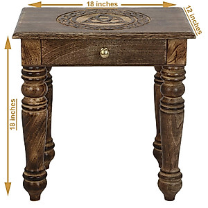 SAVON Wooden Side end Table Square Art Deco Carved