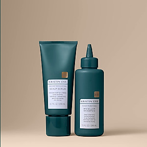 Kristin Ess Hair Vegan Scalp Treatment Set for Build Up, Dandruff + Detox - Exfoliating Scalp Scrub + Micellar Water Hair Shampoo - Gentle Cleansing + Moisturizing Dry Itchy Scalp + Hair