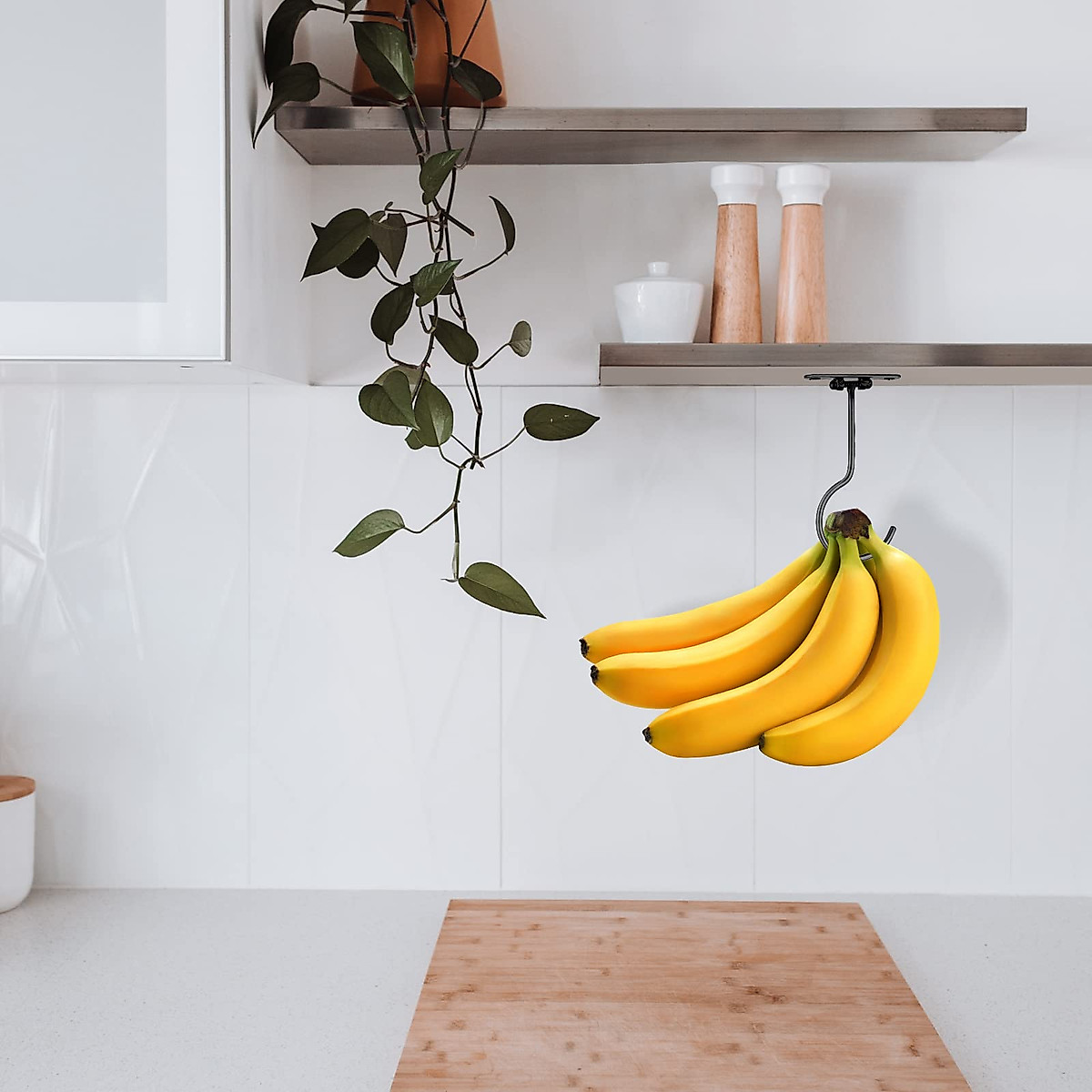 JINIHFW Banana Hook,Under Cabinet Banana Hook Foldable,Metal Banana Holder Hook Under Cabinet to Keep Bananas Fresh,Banana Hanger Hook