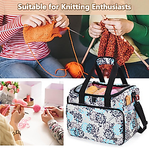Teamoy Knitting Bag, Yarn Storage Bag Tote, Travel Yarn Organizer with Foldable Inner Dividers for Yarn, Crochet Hook, Knitting Needles(Up to 13.5"), Project and Supplies, Dandelion