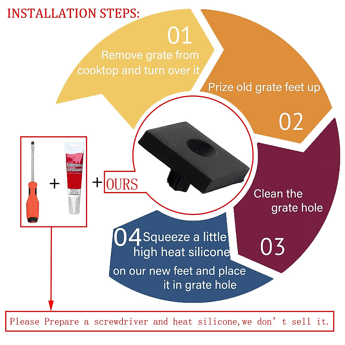 Allstare 826885 Grate Rubber Feet for Wolf CG Series Gas Cooktop Range Burner Grate Pad Rubber Support Bumpers Also Fit Other Brand Stove 4 Pack