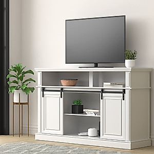 LGHM Fireplace Entertainment Center, White TV Stand for 65 inch with 23'' Electric Fireplace, Highboy Farmhouse Cabinet Sliding Barn Door, Tall Console Living Room, Modern White/Fireplace (502753)