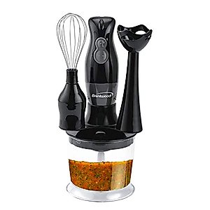 2-Speed Hand Blender and Food Processor with Balloon Whisk (Black)