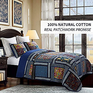 DECMAY 100% Cotton California King Quilt - Oversized King Bedspread, Handmade Real Patchwork Quilts for All Season, Lightweight Country Quilt Sets with 2 Pillowcase