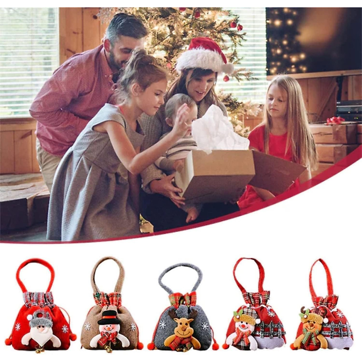 bacxigo 2023 New Doll Bags,Cute Christmas Eve Apple Bags,Drawstring Reusable Fabric Goody Bag Xmas Favor Bags (10pcs)