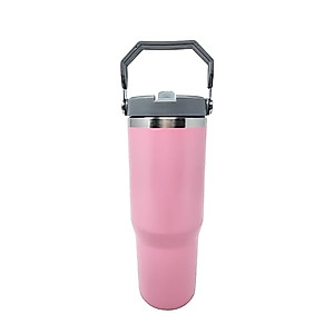 FTB Creative 30oz Flip Straw Insulated Tumbler, Double Wall Stainless Steel, Leak Proof Cup (Pink)