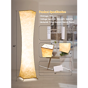 UVII RGB Floor Lamp with Remote, 62" Color Changing LED Lamp Remote Control, Dimmable Standing Lamp for Living Room, Bedroom, Gaming Room, Modern Soft Light