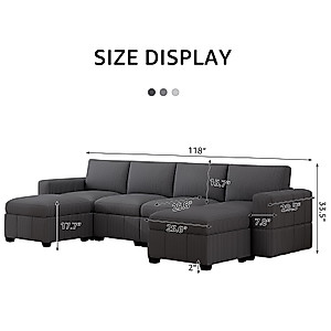 Wimarsbon Modular Sectional Sofa Set Convertible U Shaped Sofa Couch with Storage Seats Modern Pinstripe Fabric Sectional Couch for Living Room (Black, 4+2)