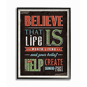 Stupell Industries Believe in Life Vintage Word, Design by Artist Ester Kay Wall Art, 24 x 1.5 x 30, Black Framed