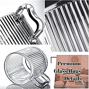 LETINE Clear Glass Coffee Mug with Lids (12.5 oz) - Insulated Coffee Mugs Tea Cup with an Espresso Spoon. Perfect for Latte, Cappuccino, Tea. Gift for Women & Men in Birthdays, Holidays