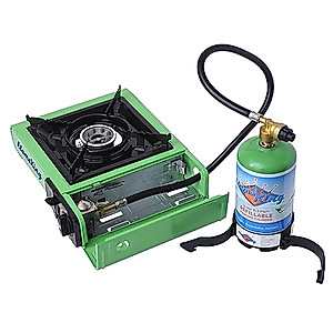 Flame King YSNVT-505 Dual Fuel Butane & Propane Gas Camping Stove with Single Burner, Portable and Great for Outdoor Cooking, Backpacking 8.5"X8.5" grid