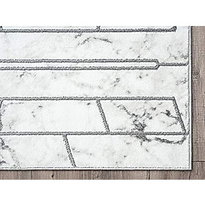 Abani Geometric Linear 5'3" x 7'6" (5x8) Rugs Living Room Area Rug - Modern Non-Shedding Marble White & Silver Abstract Lines Carpet