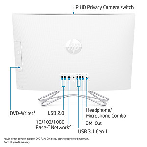 HP 24-Inch All-in-One Computer, AMD Ryzen 3 3200U, 8GB RAM, 1TB Hard Drive, Windows 10 (24-F1040, White)
