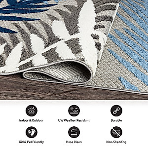 Rugshop Evora Palm Frond Non-Shedding Patio Deck Backyard Indoor/Outdoor Area Rug 5' x 7' Blue