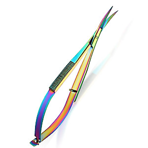 Hicarer 4.7 Inch Curved Stainless Steel Squeeze Scissors Grooming Scissors Eyebrow Trimming Scissors Embroidery Sewing Scissors Spring Scissors Thread Snips Curved Tip Scissors Craft (Multicolor)