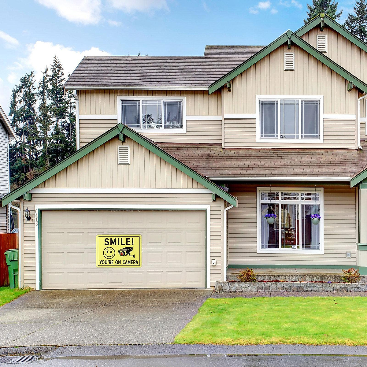 4 Pieces Smile You're On Camera Sign and Private Property No Trespassing Sign Video Surveillance Signs UV Printed 40 Mil Rust Aluminum Security Camera Sign for Home Business (Simple Style)