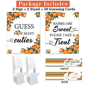 Little Cutie Candy Guessing Game, Orange Theme Guess How Many Cuties Standing Sign with 50 Cards, Baby Shower Games, Babies are Sweet, Please Take a Treat Sign