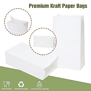 Moretoes 150pcs White Paper Bags, 2lb Paper Bags, Small Paper Bags White Lunch Bags White Paper Lunch Bags 4.3" x 2.5" x 7.9"