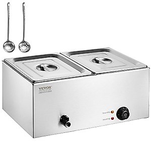 VEVOR 2-Pan Commercial Food Warmer, 24QT Electric Steam Table, 1200W Professional Countertop Stainless Steel Buffet Bain Marie with 86-185°F Temp Control for Catering and Restaurants, Silver