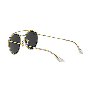 Ray-Ban RB3647N Double Bridge Round Sunglasses, Legend Gold/Polarized Black, 51 mm