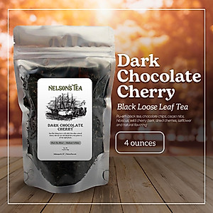 Nelson's Tea Dark Chocolate Cherry - Rich blend of Pu-erh Black Tea, Chocolate Chips, Wild Cherry Bark, Dried Cherries Herbal Loose Leaf Tea - 4oz
