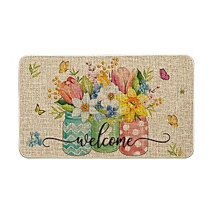 Artoid Mode Butterfly Daisy Flower Vase Welcome Decorative Doormat, Seasonal Low-Profile Rug Switch Mat for Indoor Outdoor 17x29 Inch