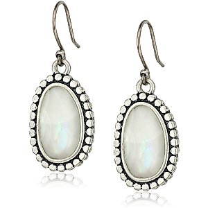 Lucky Brand Silver-Tone Imitation Pearl Oval Drop Earrings
