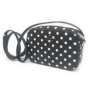 Kate Spade New York Staci Saffiano Leather Mini Camera Crossbody (Black Polka Dot)