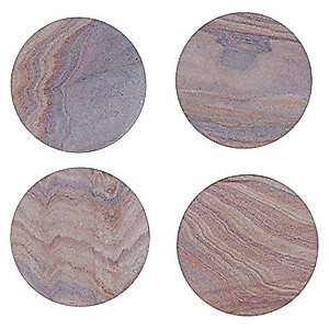 GoCraft Sandstone Absorbent Round Coasters | Natural Yellow Sandstone Coasters for Drinks, Beverages & Wine/Bar Glasses (Set of 4)