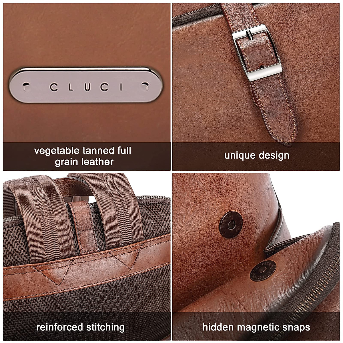 CLUCI Womens Backpack Purse Vegetable Tanned Full Grain Leather 15.6 Inch Laptop Travel Business Vintage Large Shoulder Bags Yellowish Brown