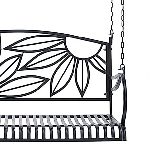 Live Casual Heavy Duty Mariposa Metal Porch Swing, No Cup Holders - Weather-Resistant Black Metal Swing with Comfort Roll Seat